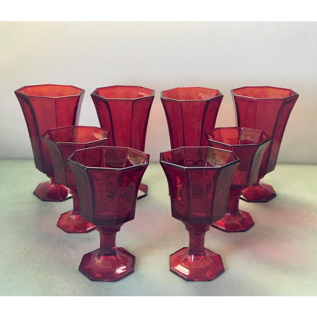 Vintage Ruby Red Hexagonal Goblet & Wine Glasses Set- 8 Pieces | Chairish