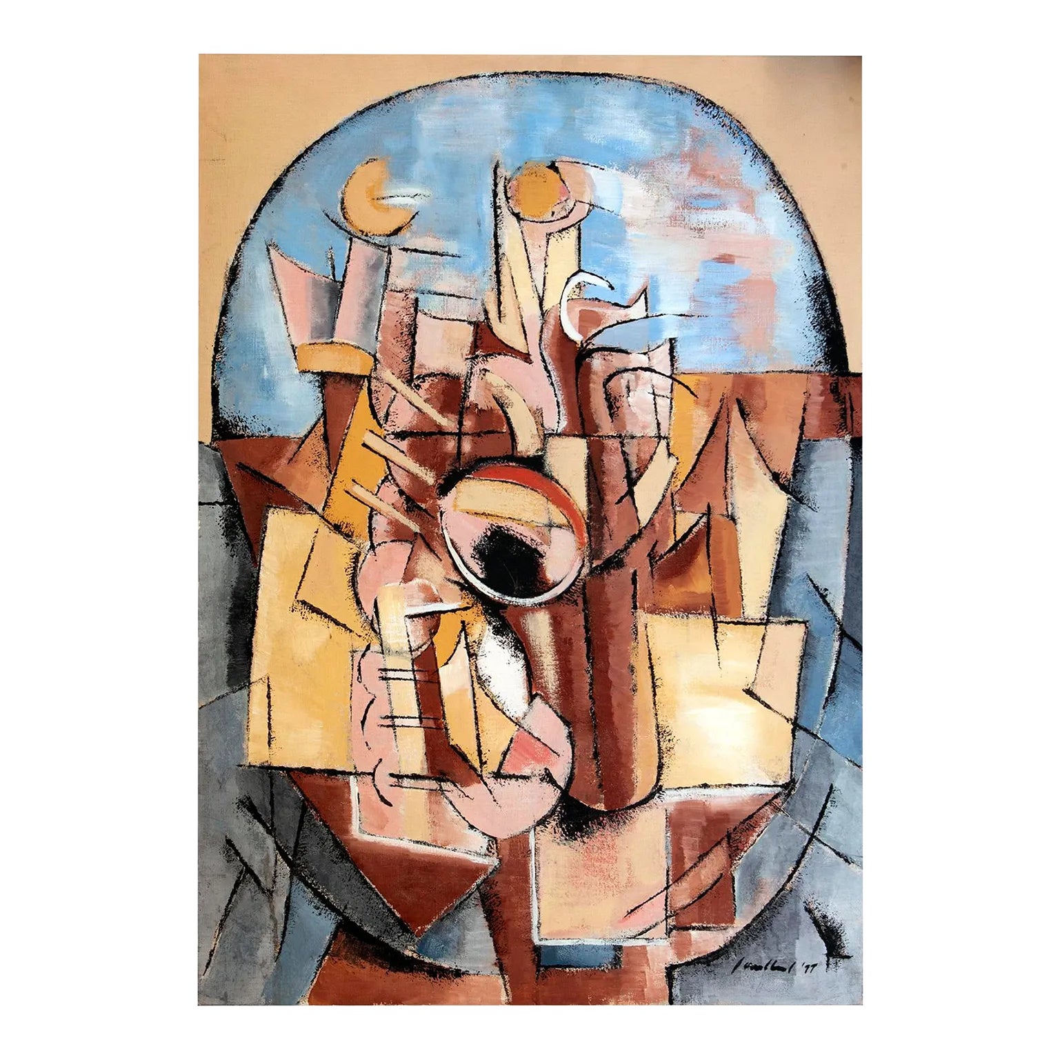 Mid 20th Century Abstract Acrylic Painting on Canvas "Still Life With ...