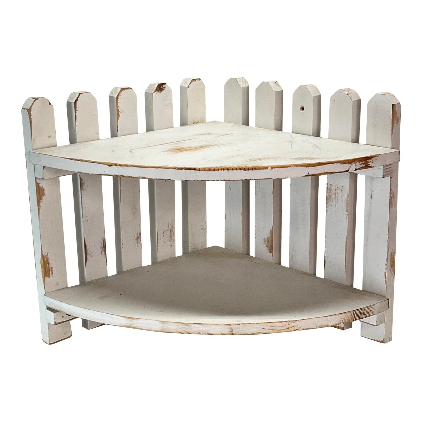 Vintage Picket Fence Two Tier Corner Shelf | Chairish