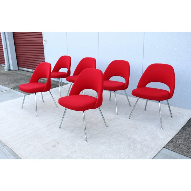 Mid-Century Modern Eero Saarinen for Knoll Red Executive Armless Chairs ...