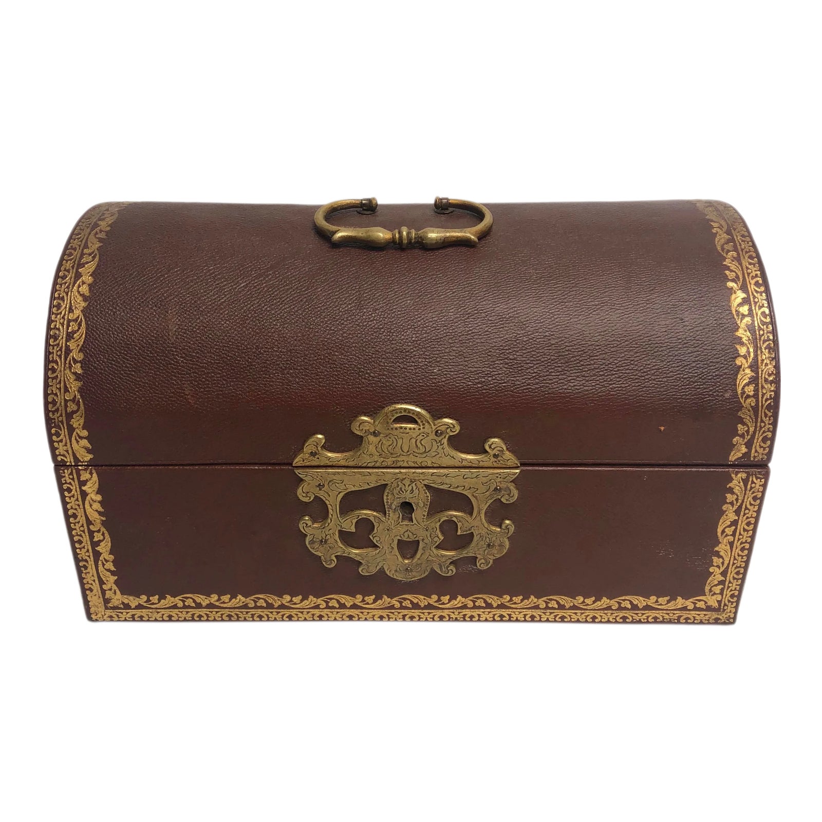 1950s Italian Tooled Leather Dome-Top Box with Gold Accents | Chairish