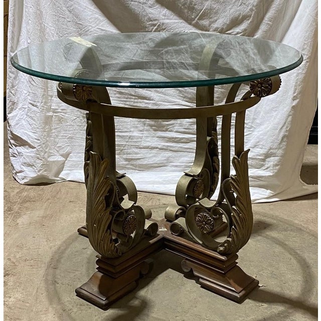 Traditional Vintage Glass Top Side Table | Chairish