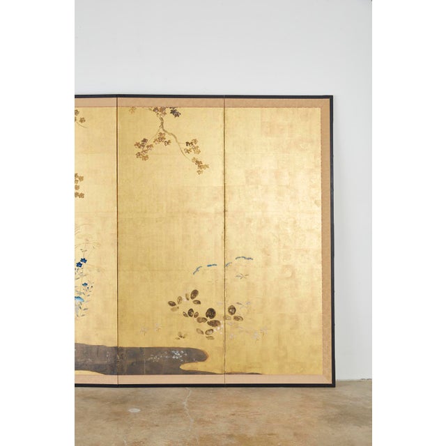 Japanese Four-Panel Rimpa Screen Floral Autumn Landscape | Chairish