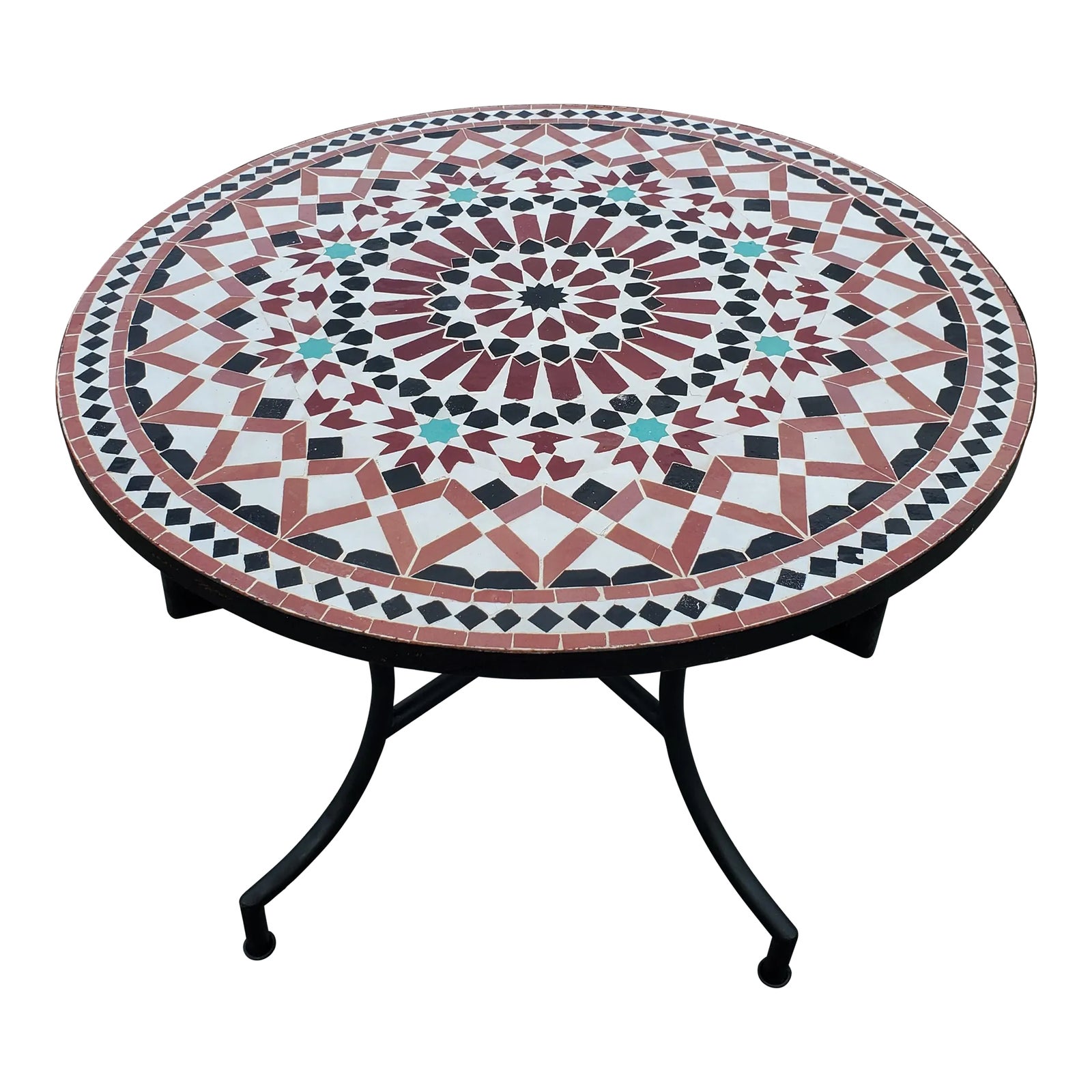 40" Moroccan Mosaic Multi-Color Settachia Table | Chairish
