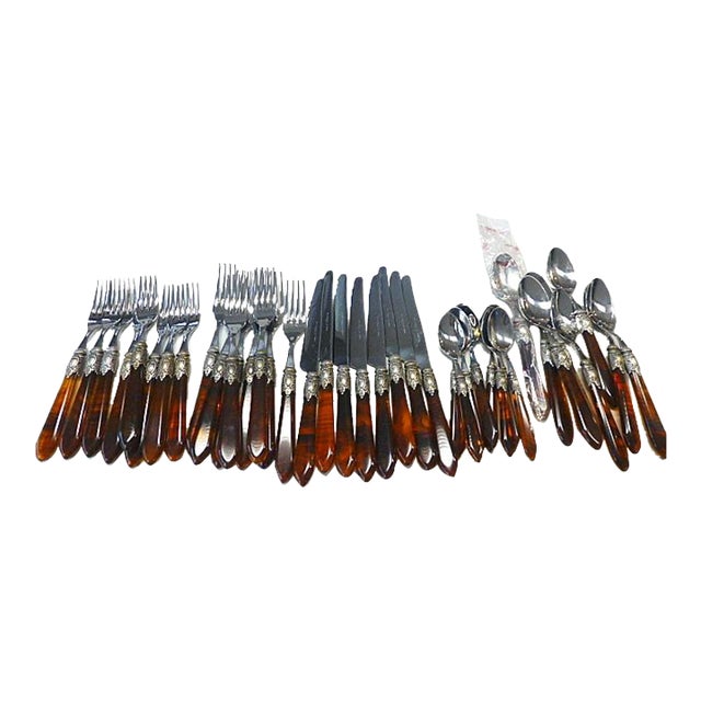 40 Piece Bugatti Italy Oxford Tortoiseshell Stainless Acrylic Flatware ...