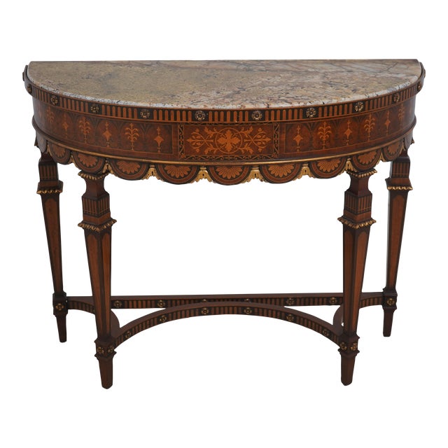Antique Russian Empire Marble Top Inlaid Console Table | Chairish