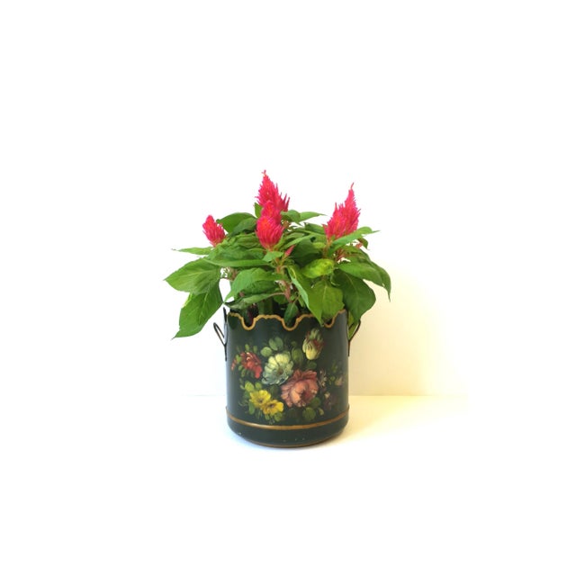 French Tôle Green & Gold Jardinière Cachepot with Scalloped Edge, Early ...