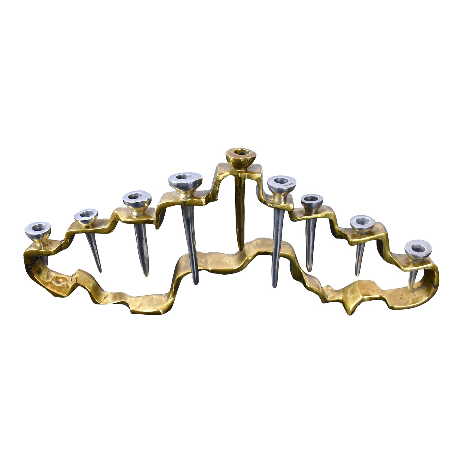 Mid-Century Hand-Cast Brass Menorah | Chairish