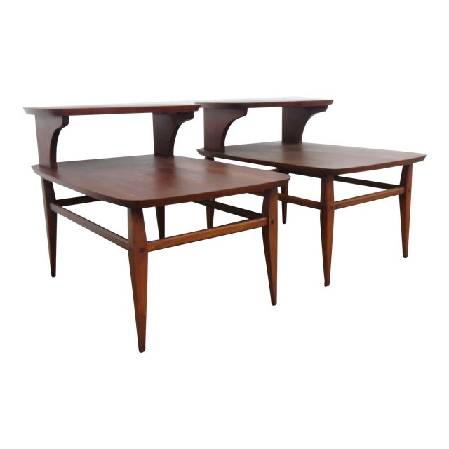 Lane Acclaim Mid Century Modern Two Tiers Side End Lamp Tables a Pair ...