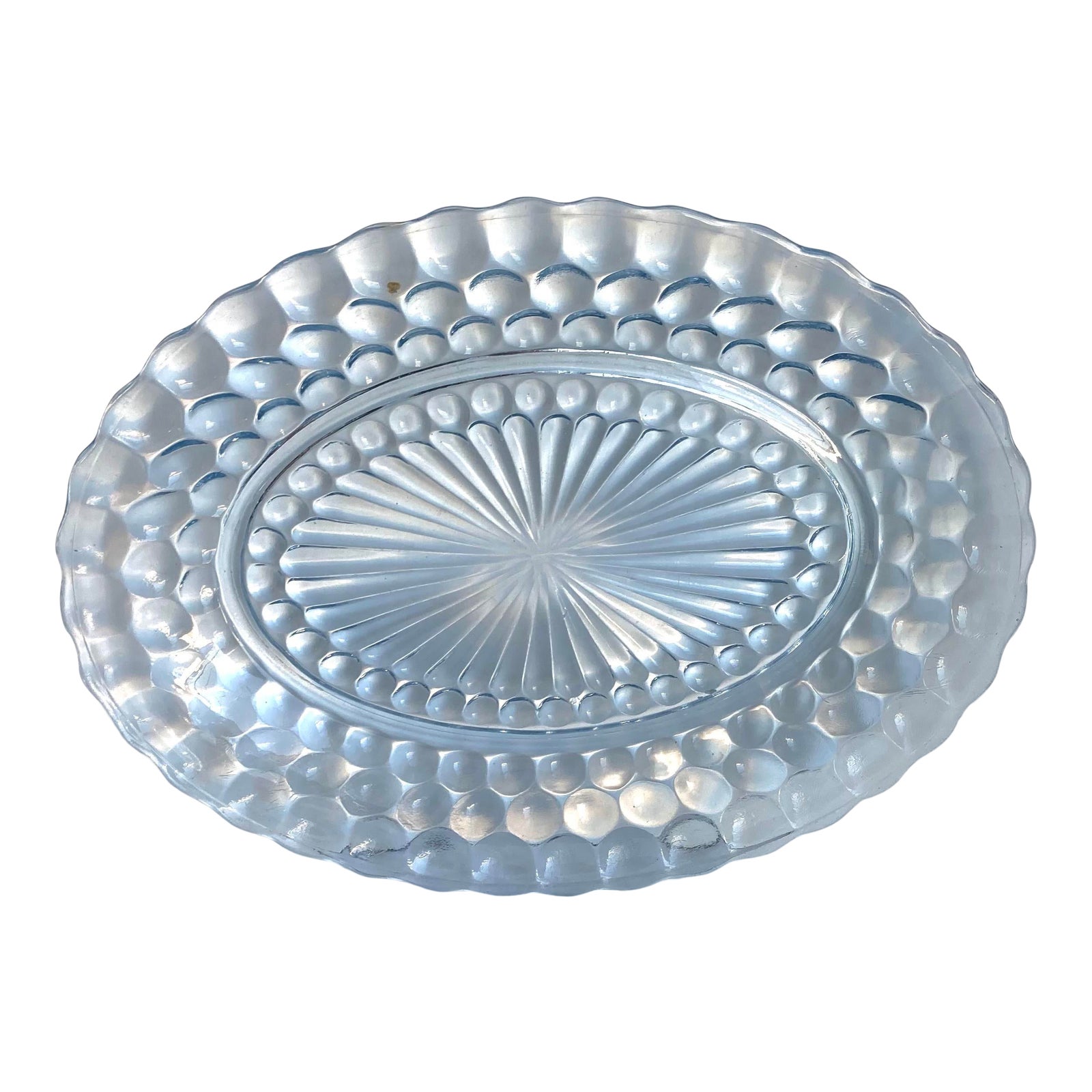 Vintage Anchor Hocking Depression Glass Sapphire Blue Bubble Platter