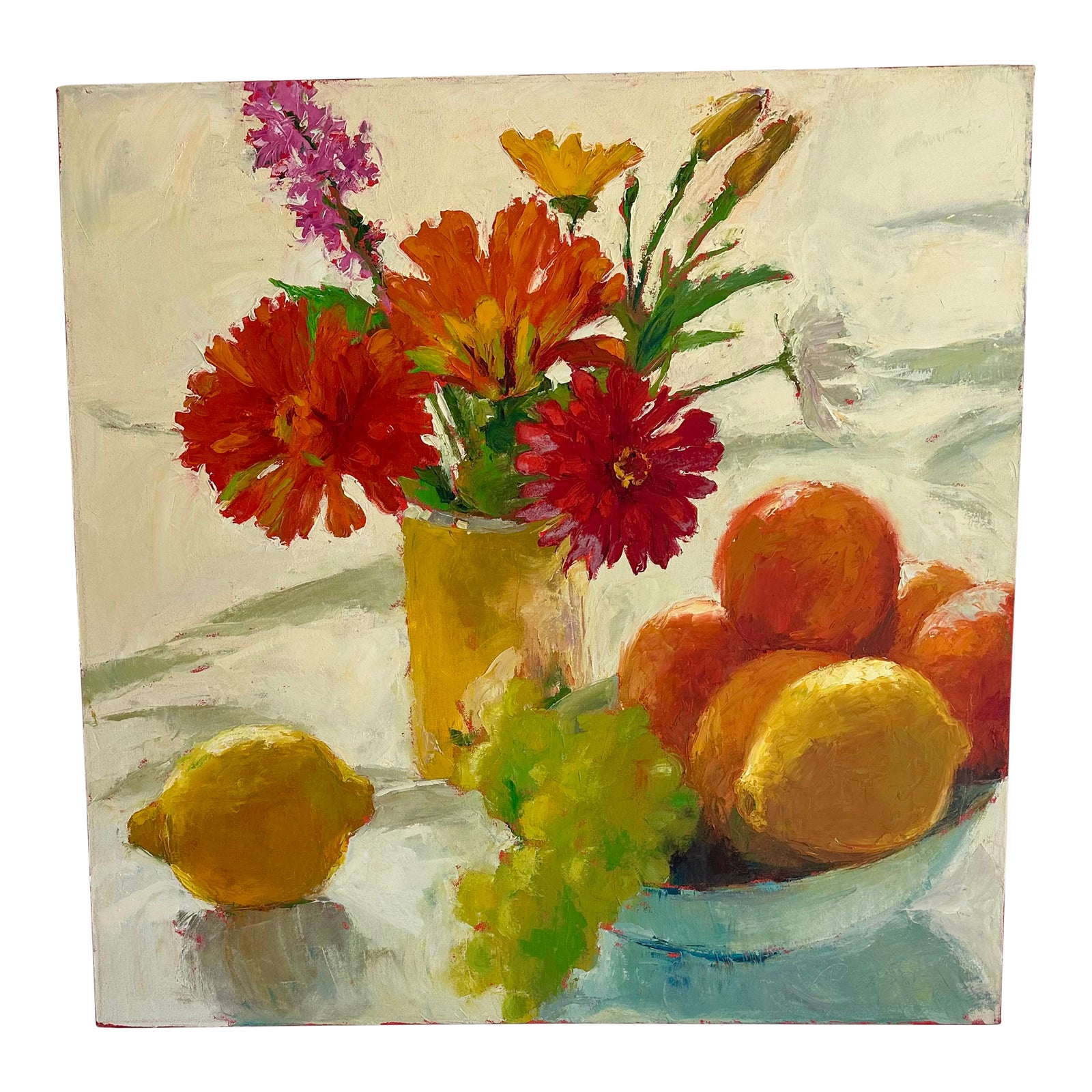 1990s Dale Payson “Still Life With Flowers and Fruit” – Oil on Canvas ...