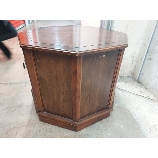 Vintage Late 20th Century Solid Wood Hexagon Storage End Table | Chairish