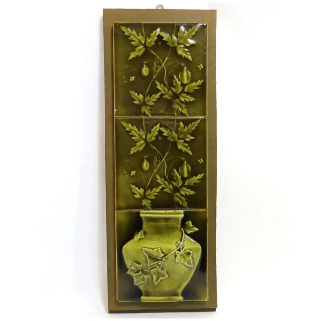 American Majolica Three-Part Mural Flower Pot Fireplace Tiles | Chairish