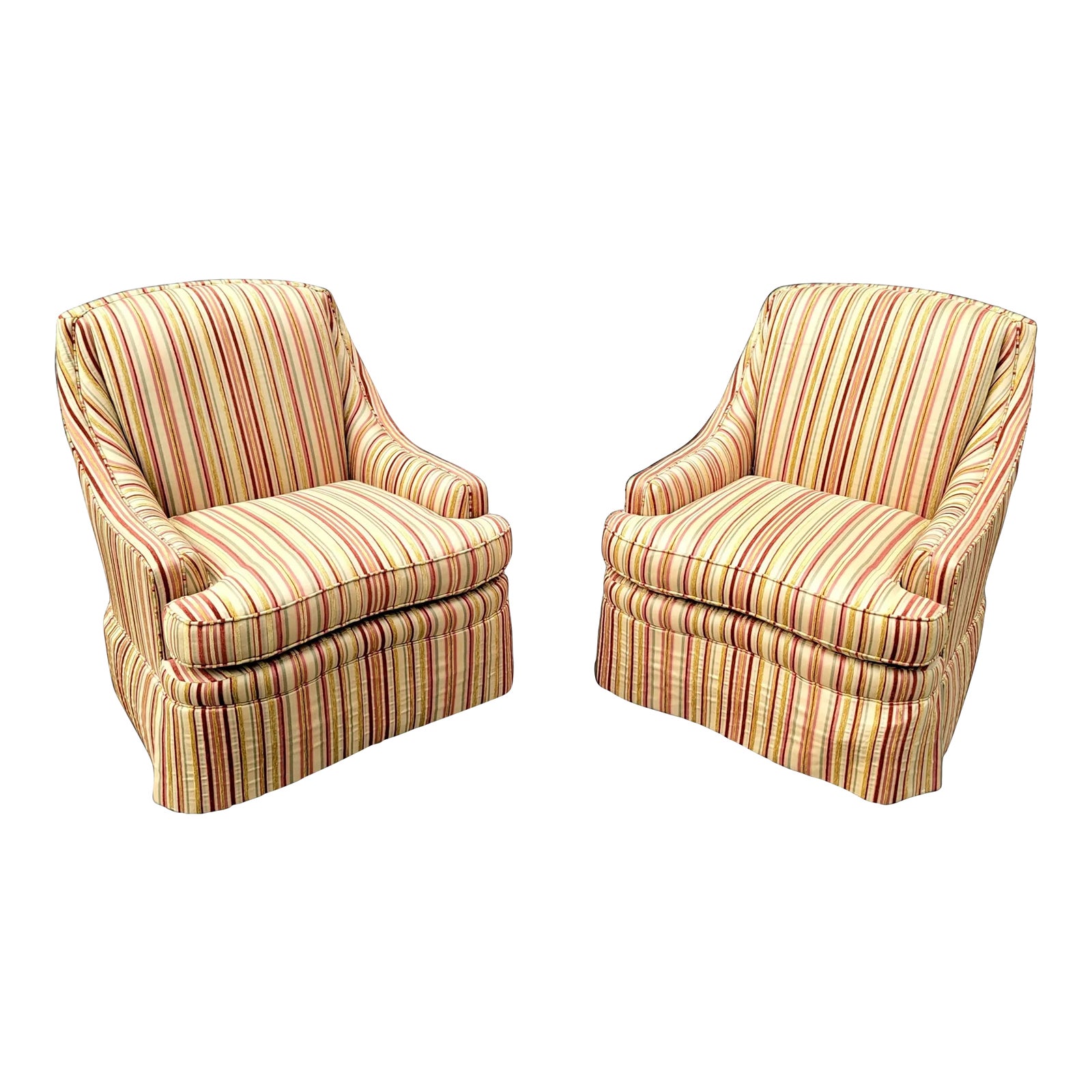 Sherrill Furniture Pair of Silk and Velvet Striped Club Chairs | Chairish