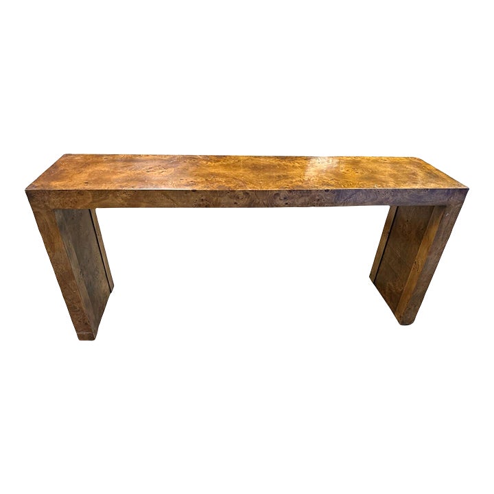 1970s Vintage Waterfall Burlwood Console Table Attributed to Milo ...