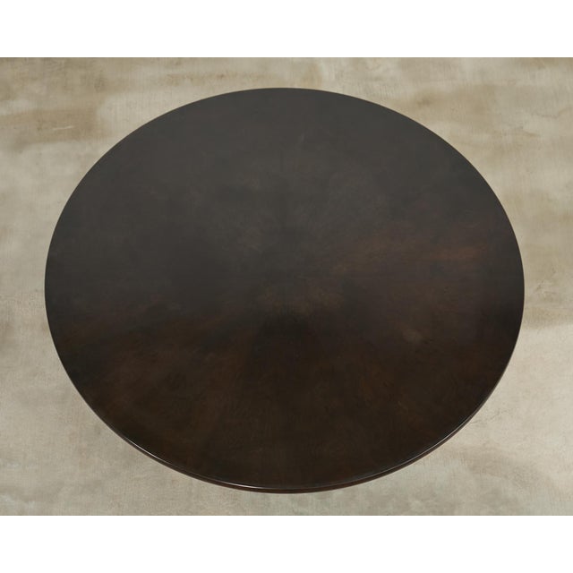 Walnut Bronzed Iron Pedestal Dining Table by Troscan | Chairish