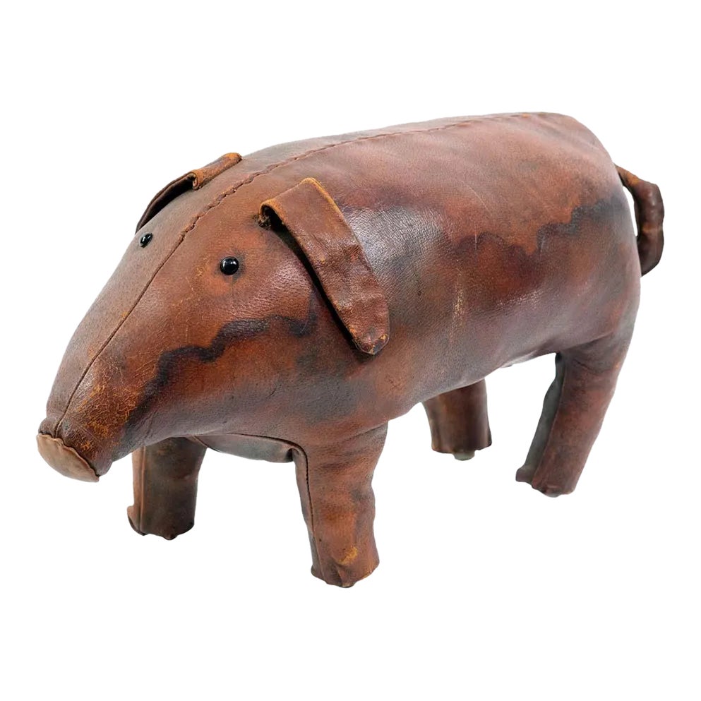 Antique Hand Sewn Large Leather Pig | Chairish