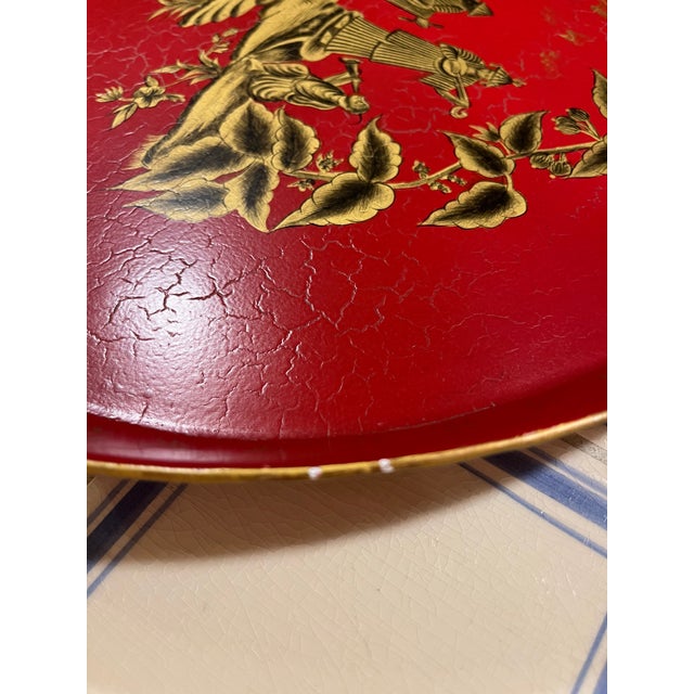 1980s Vintage Asian Inspired Tole Red Oval Tray | Chairish