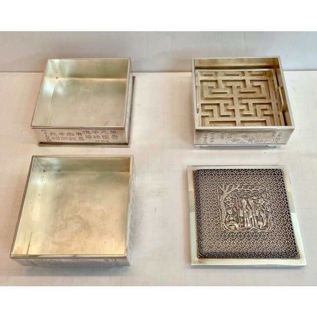 Antique Chinese Incense Clock Qing Silver Square Calligraphy Mark 19th ...