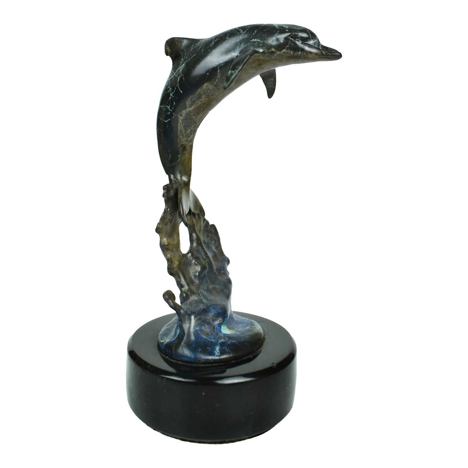 Mid 20th Century Handmade Solid Bronze Leaping Dolphin With Waves on ...