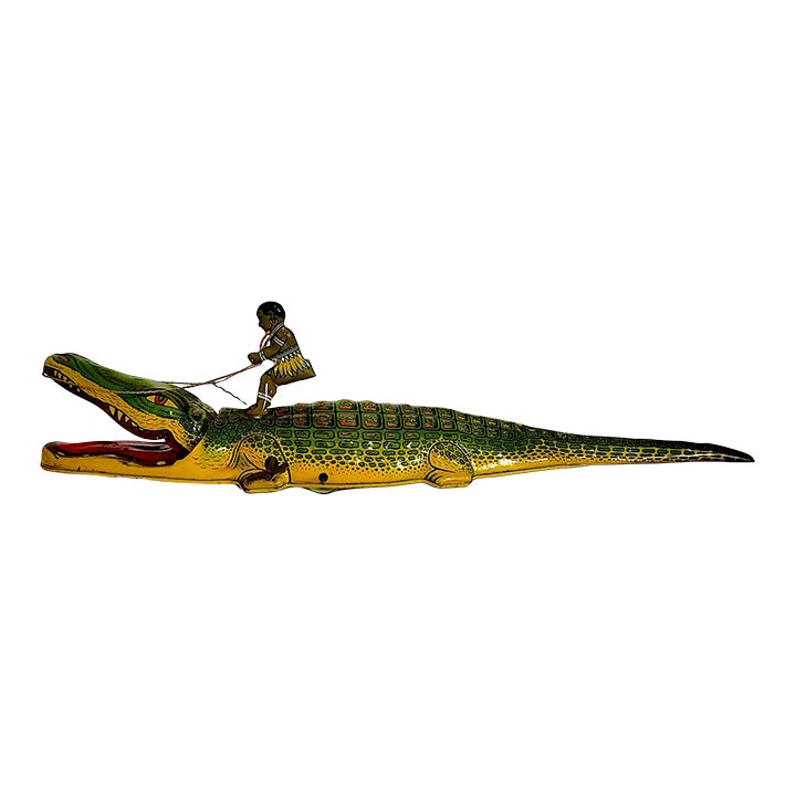 J. Chein & Company 1930s Wind-Up Toy of a Boy Riding an Alligator ...