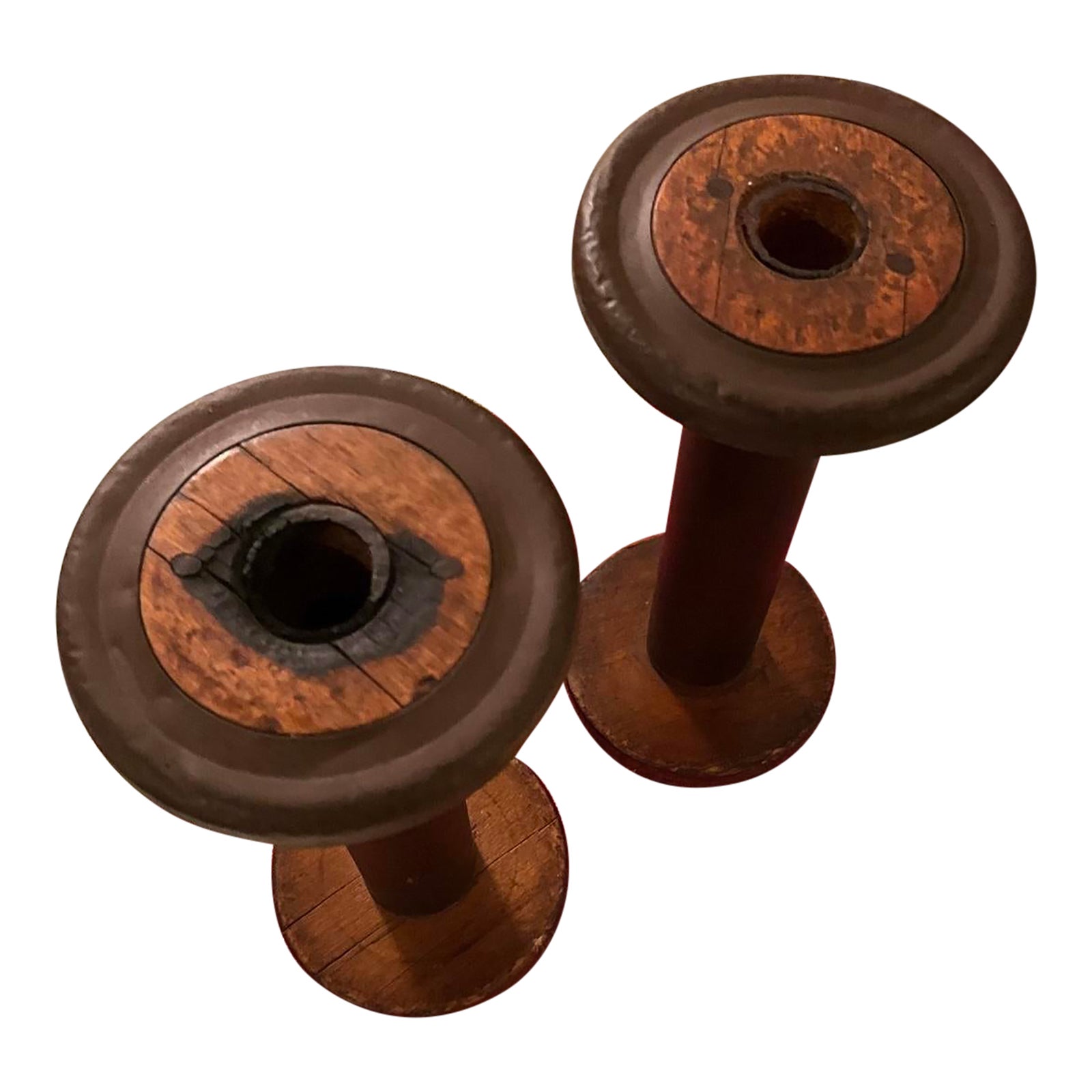 Vintage Wood & Metal Industrial Spool / Spindles, 1930s - a Pair | Chairish