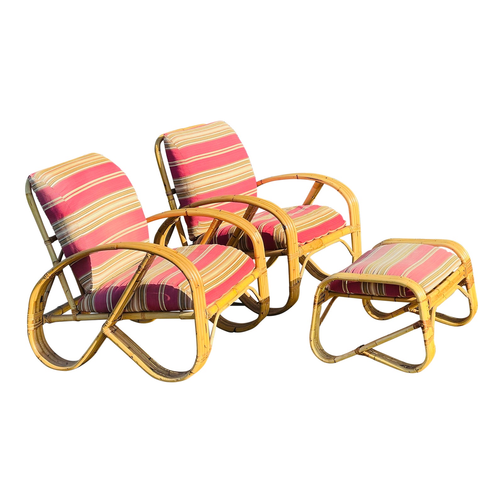 C. 1950 Paul Franklin Style Pretzel Chairs and Ottoman a Pair | Chairish