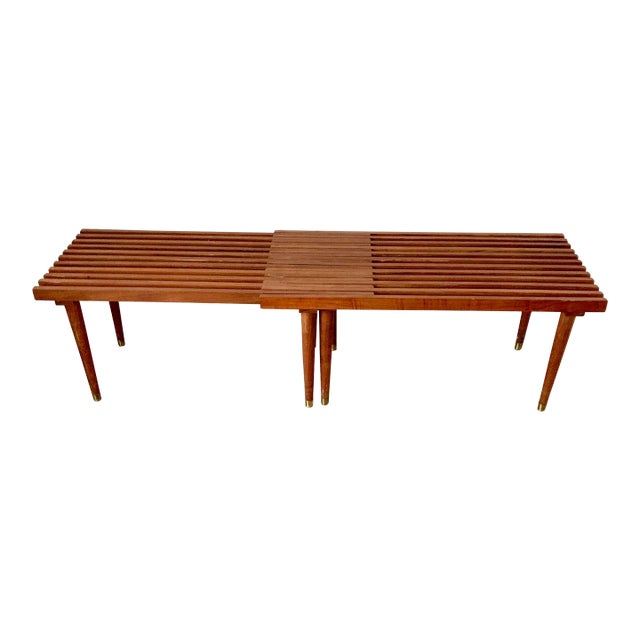 Expanding Slat Bench Coffee Table Tapered Legs - Danish Modern | Chairish