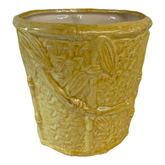 Vintage Ceramic Bamboo Design Yellow Planter | Chairish