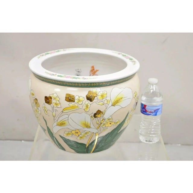 Vintage Chinese Ceramic Jardiniere Cachepot With Fish & Lilies | Chairish
