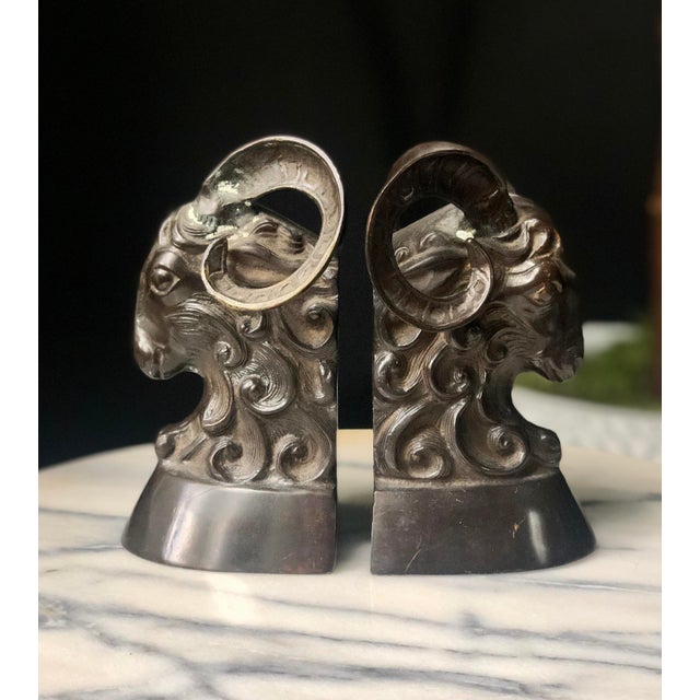 20th Century Hand-Crafted Bronze Ram Bookends - a Pair | Chairish