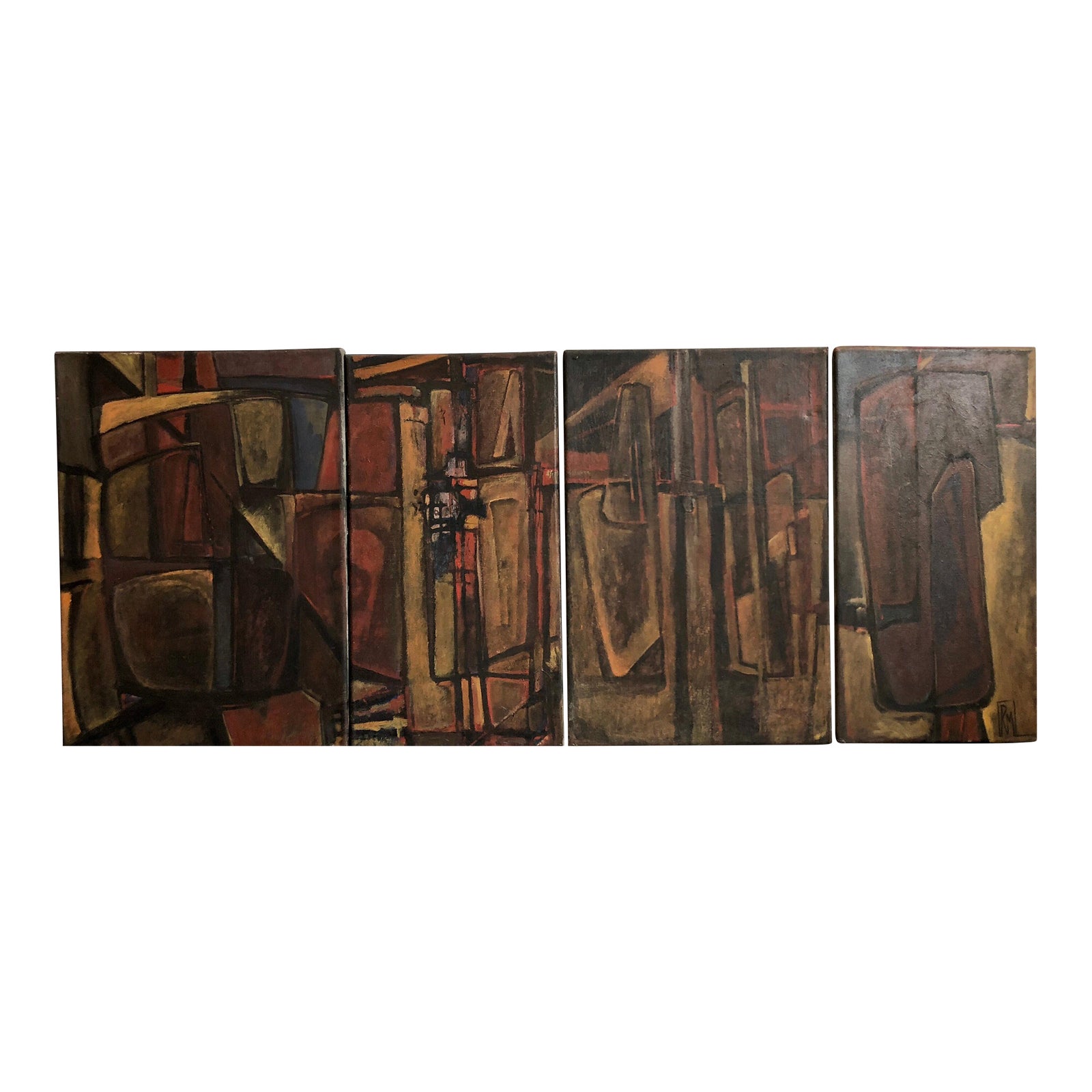 Rebeca MendozaArgentine Abstract Constructivist Quadriptych Oil ...