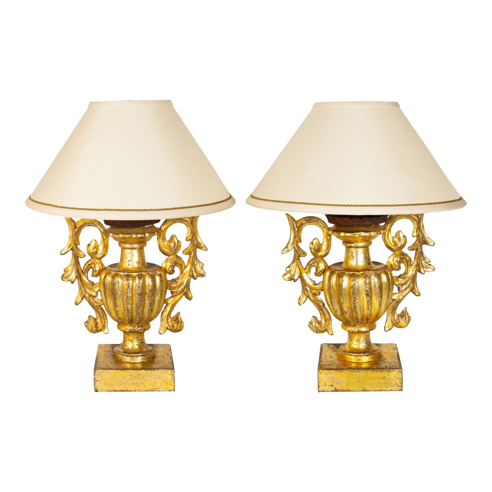 Vintage Pair of Carved Giltwood Table Lamps | Chairish