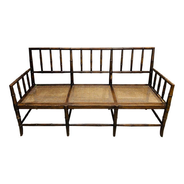 Regency Style Faux Bamboo Wood Bench or Settee | Chairish
