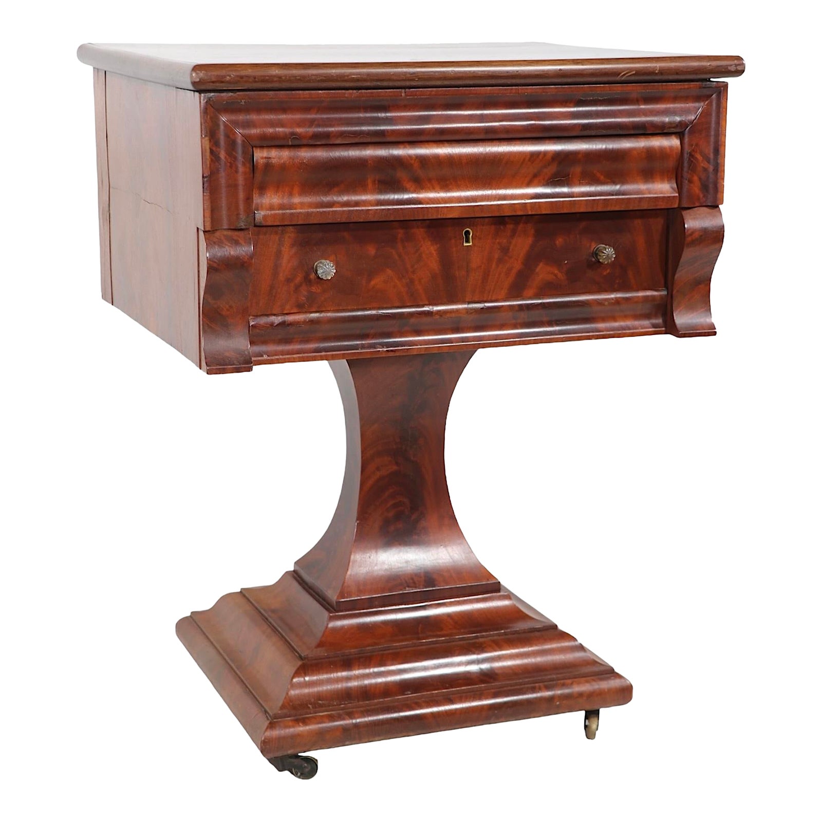 American Crotch Mahogany Empire Work Table C. 1880's | Chairish