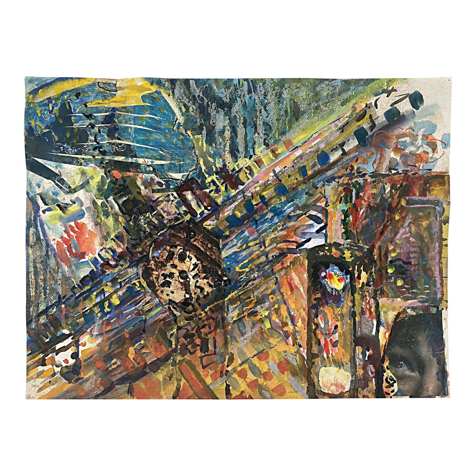 Warren Fischer Figurative Abstract Watercolor Painting W/ Mixed Media ...