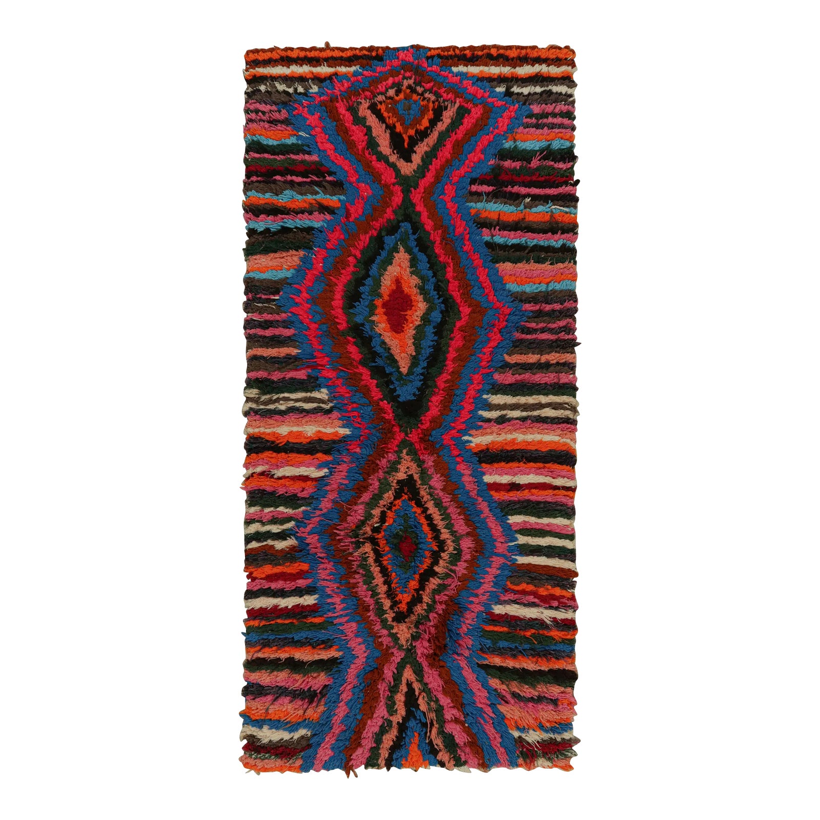 Vintage Moroccan Runner Rug With Stripes & Diamond Medallions, From Rug ...