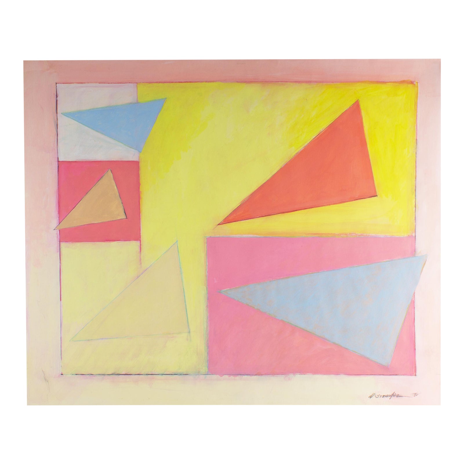 1982 Signed Abstract Hard Edge Acrylic Painting by Walter Stomps | Chairish