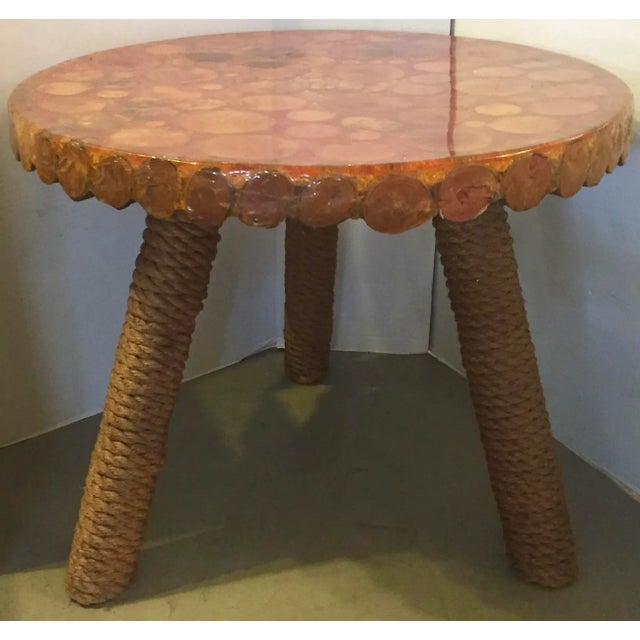 Round Rope Covered Leg Wood Side Table | Chairish