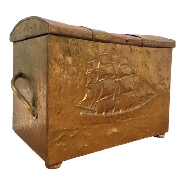 Early 20th Century Hammered Brass Kindling Box | Chairish