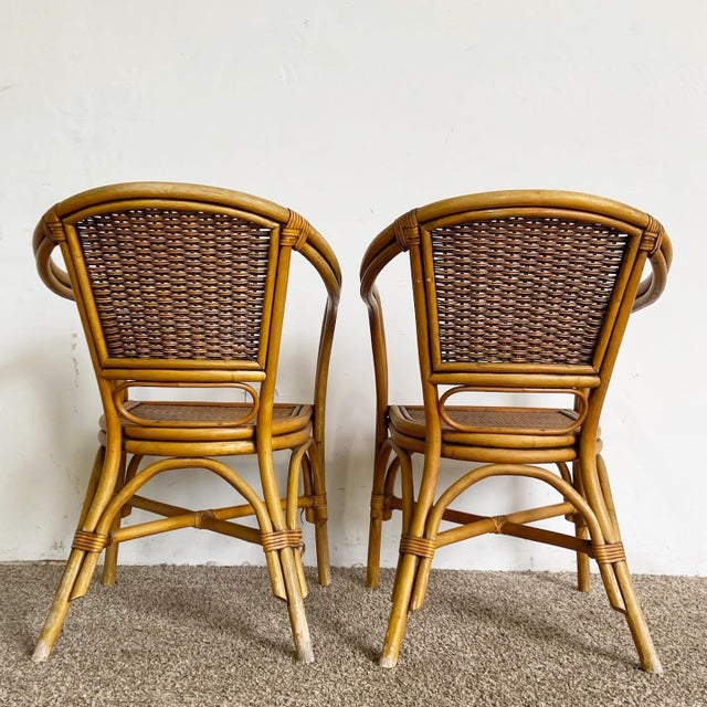 Boho Chic Bamboo Rattan Dining Chairs - Set of 4 | Chairish