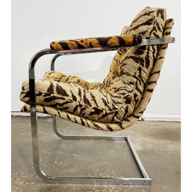 Vintage Custom Upholstered Tiger Print Velvet MCM Cantilever Chair With ...