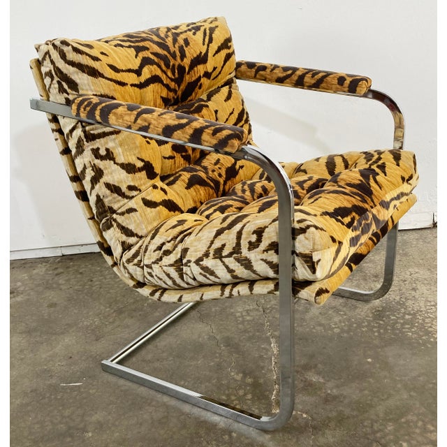 Vintage Custom Upholstered Tiger Print Velvet MCM Cantilever Chair With ...