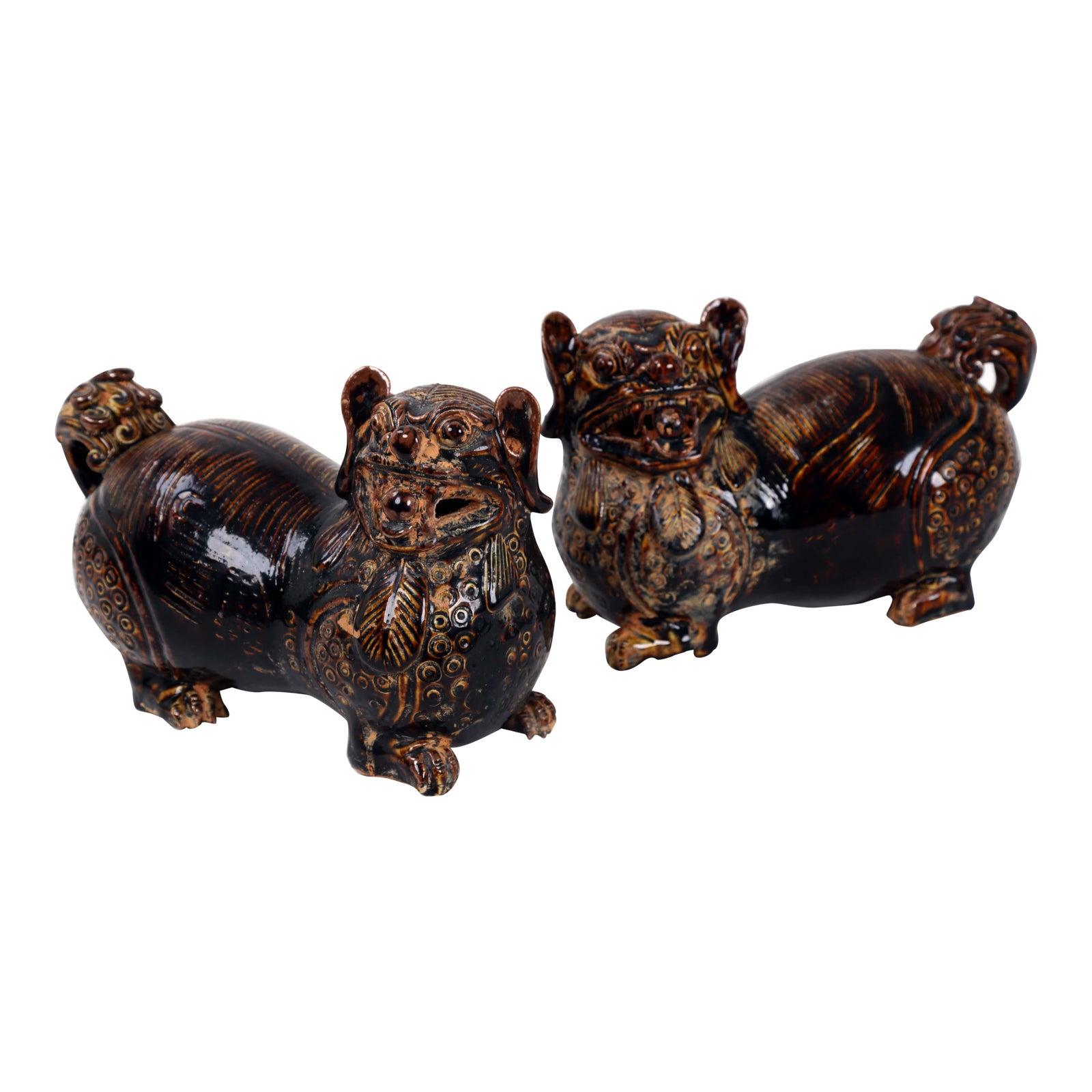 19 Century Antique Porcelain Stoneware Lion Sculptures - a Pair | Chairish