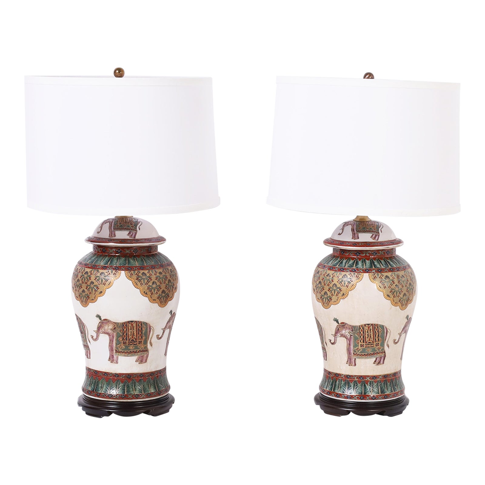 Pair of British Colonial Style Table Lamps With Elephants | Chairish