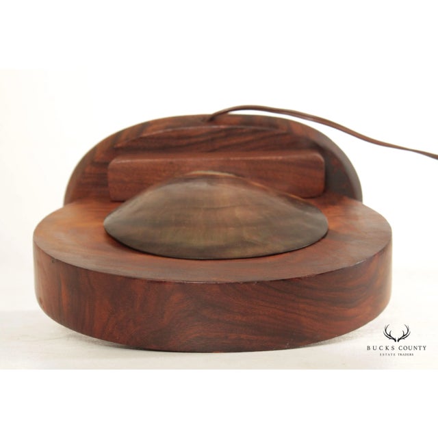 Tahitian Tiki Carved Shell and Teak Wood Lamp | Chairish