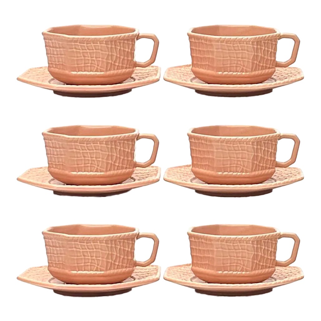 Immaculate Vintage Blush Colored Tea Cups and Saucers - Set of 6 | Chairish