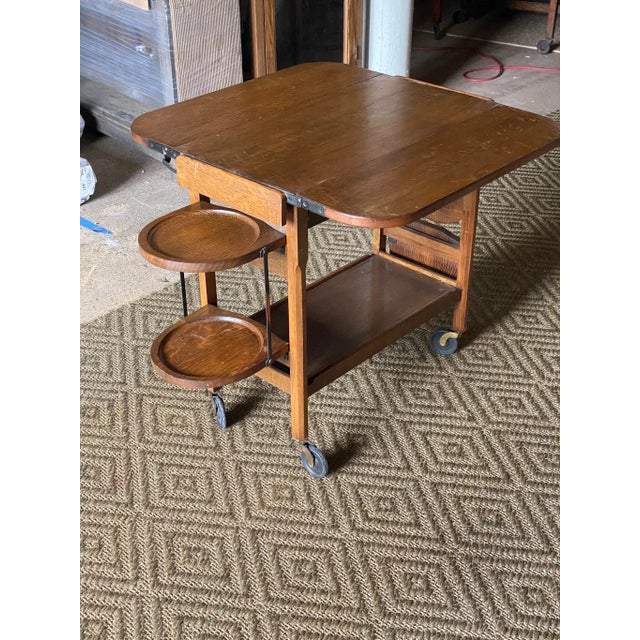 1950’s English Trolley Bar Cart With Leaves & Cake Shelves | Chairish