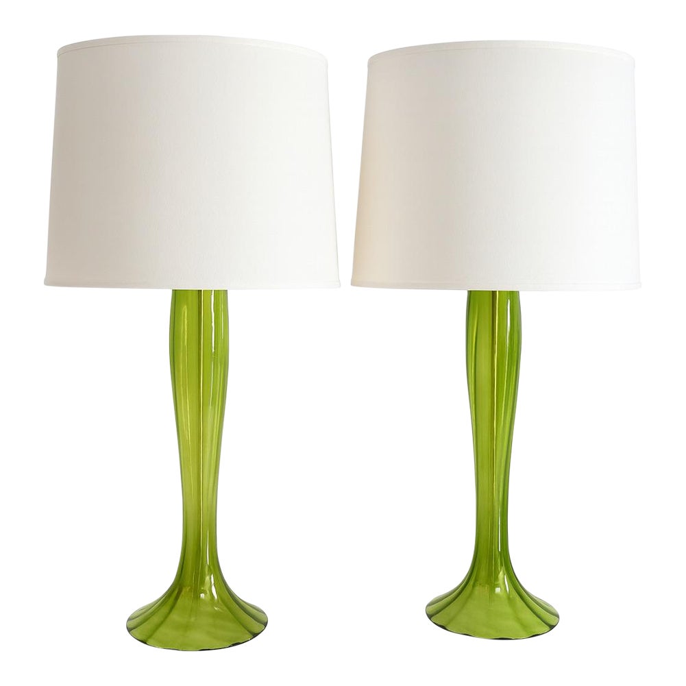 Pair of Baker “Topaz” Green Murano Glass Lamps by Barbara Barry – Italy ...