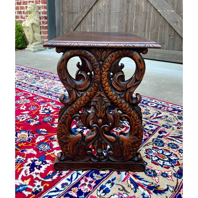 Antique French Coffee Table End Side Table Dolphins Carved Oak ...